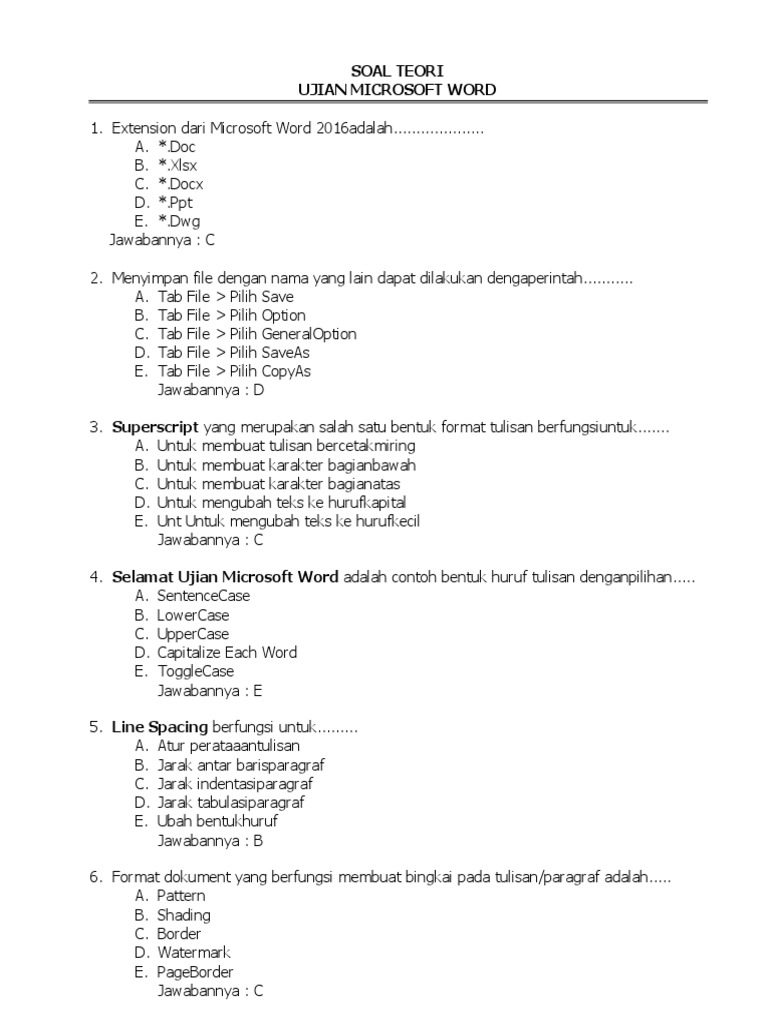 SOAL TEORI UJIAN MS WORD 2016 INKES-dikonversi | PDF