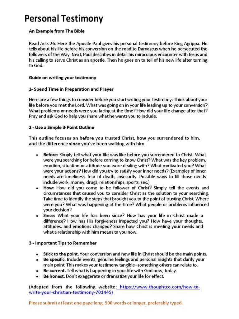 Guide To Writing Personal Testimony | PDF | Paul The Apostle | Jesus