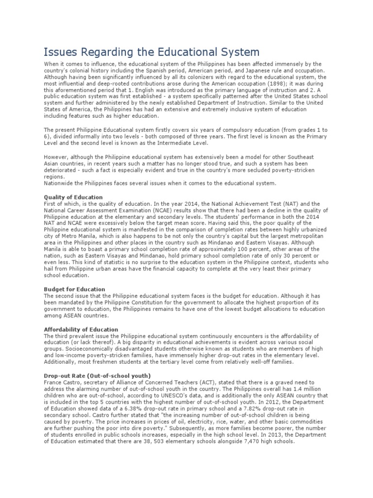 Issues Regarding The Educational System | PDF | Philippines | Human ...