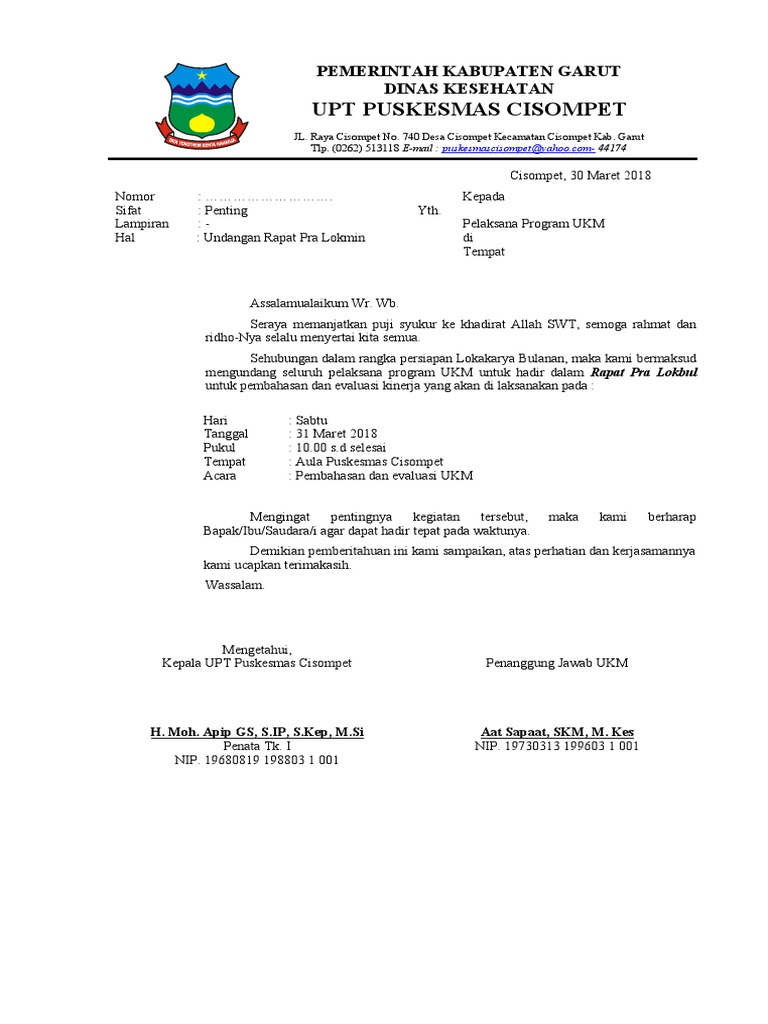 Undangan Rapat Pra Lokmin UKM Garut | PDF