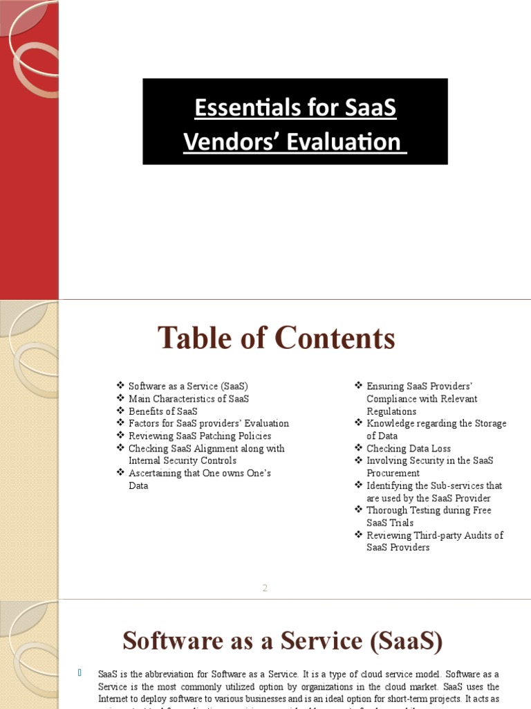 Essentials For SaaS Vendors' Evaluation | PDF | Software As A Service ...