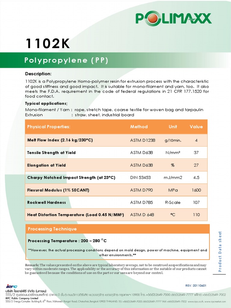 PP 1102K Polypropylene Datasheet | PDF