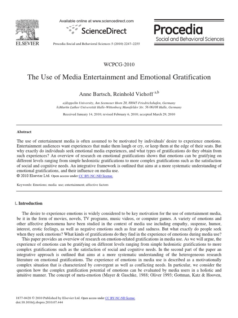 The Use of Media Entertainment and Emotional Gratification | PDF ...