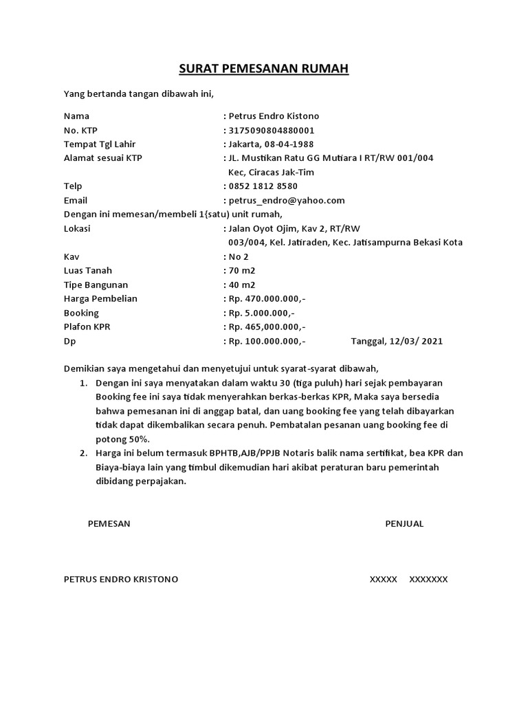 Surat Pemesanan Rumah | PDF