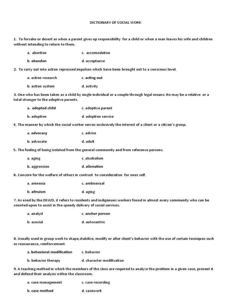 Dictionary of Social Work | PDF | Social Work | Mental Disorder