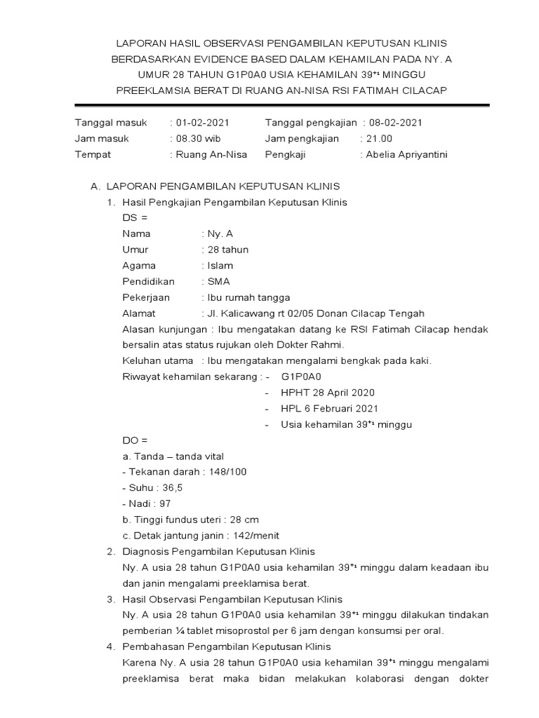 Laporan Hasil Observasi Pengambilan Keputusan Klinis | PDF