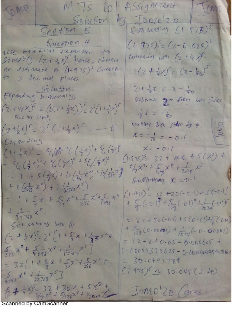 Jomo'20 MTS 101 Assignment Solution | PDF