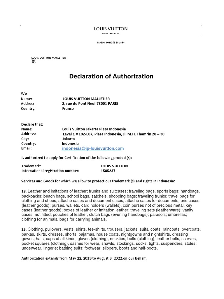 Declaration of Authorization: Louis Vuitton | PDF