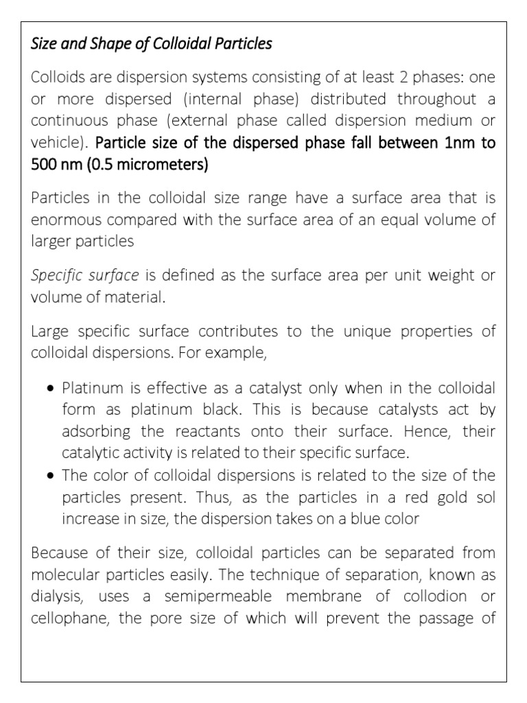 Colloids Shape and Size and Prep Notes | PDF | Colloid | Precipitation ...