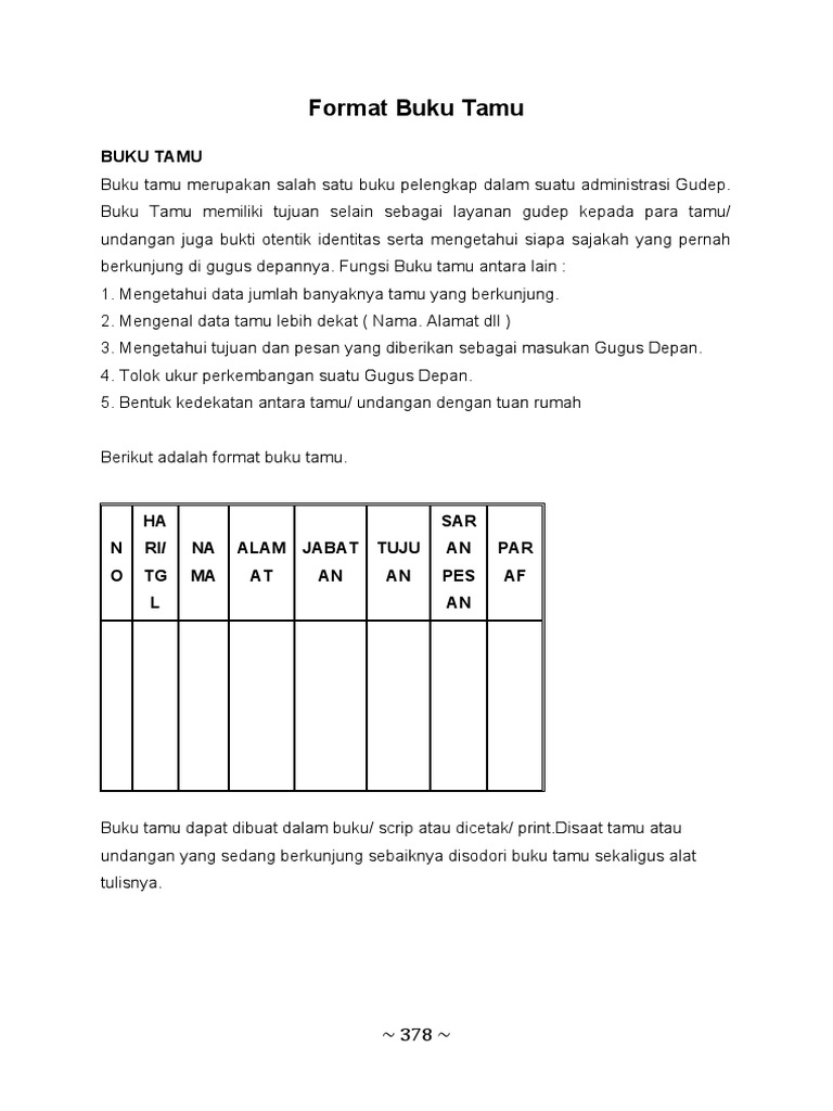 Format Buku Tamu untuk Administrasi | PDF