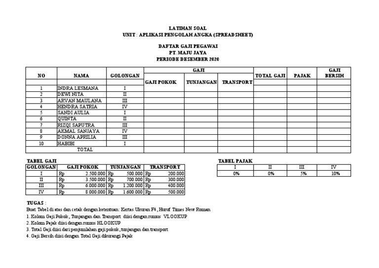 Latihan Soal Spreadsheet | PDF