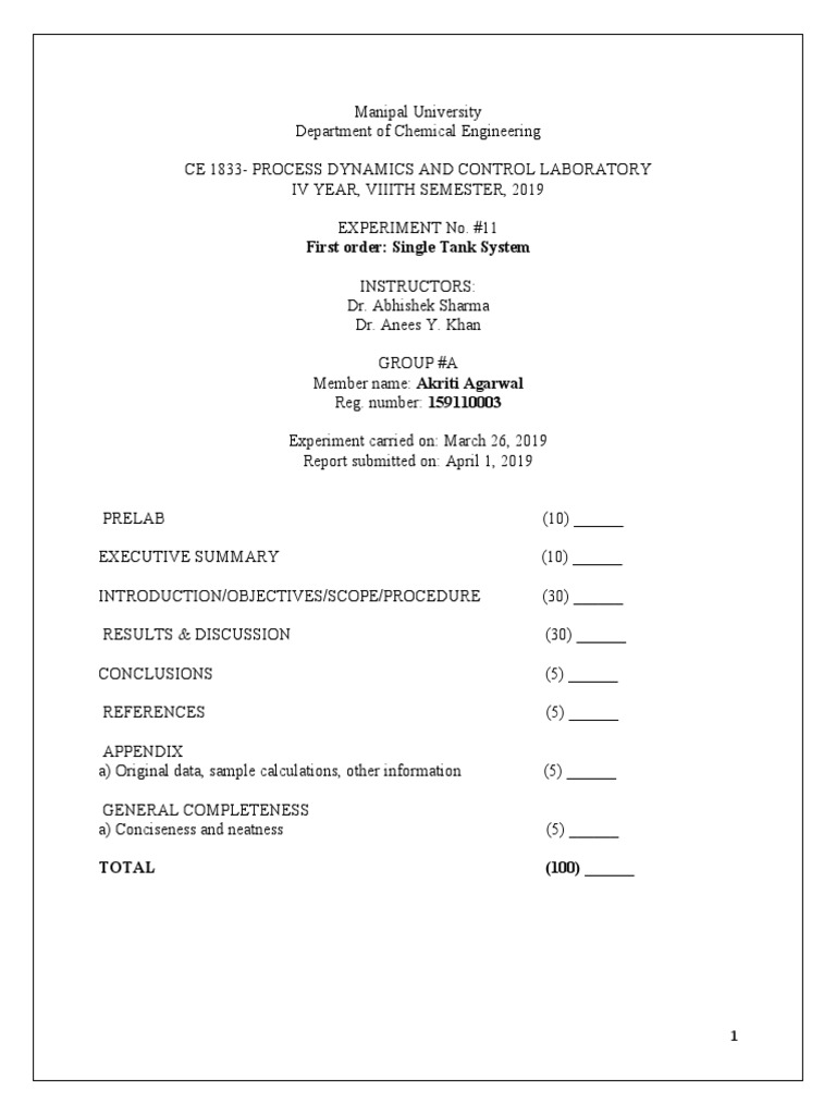 First Order Single Tank System - Akriti | PDF | Steady State | Fluid ...