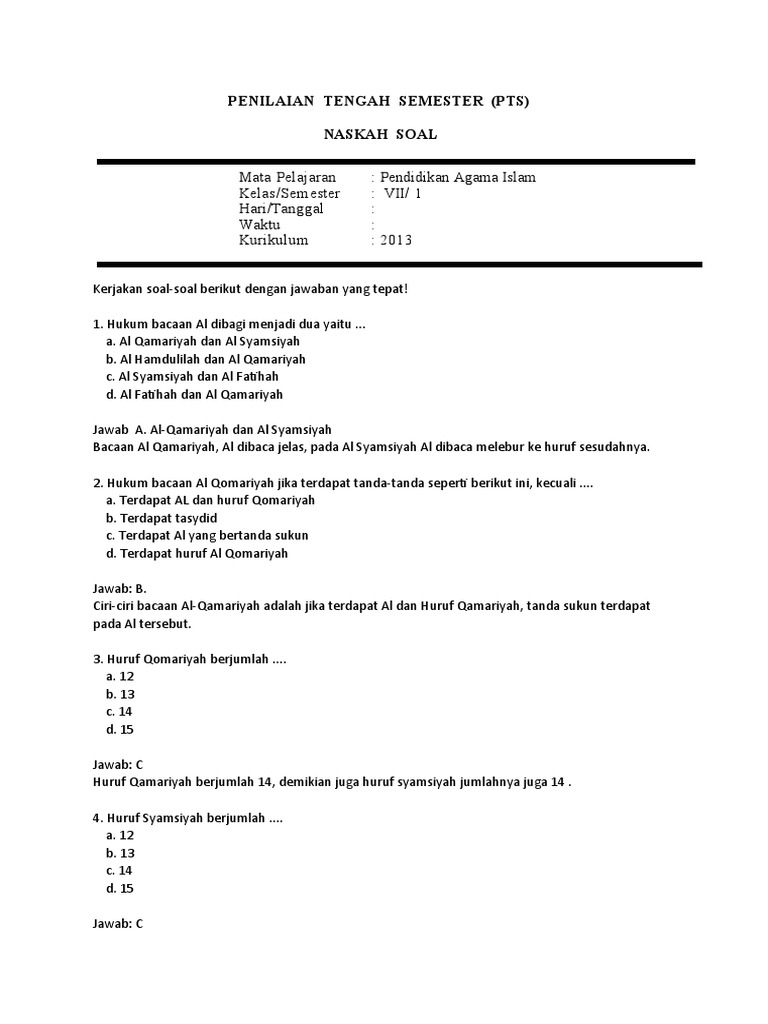 Soal PTS PAI K7 Ganjil | PDF | Agama & Spiritualitas