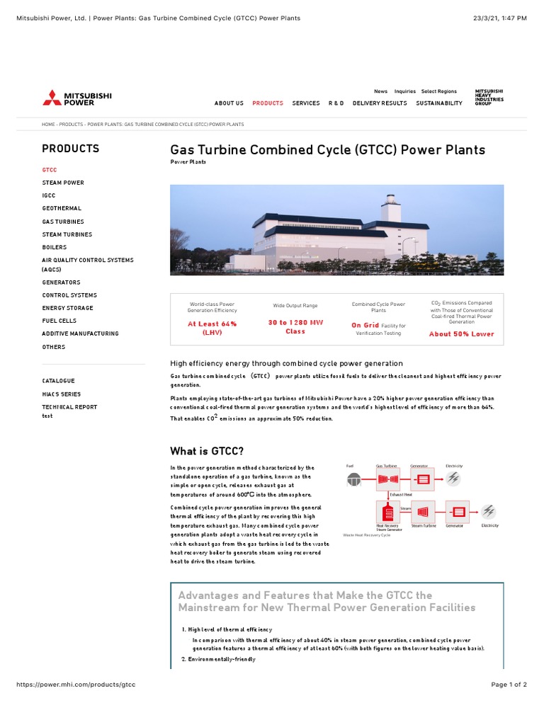 Mitsubishi Power, Ltd. - Power Plants: Gas Turbine Combined Cycle (GTCC) Power Plants | PDF ...