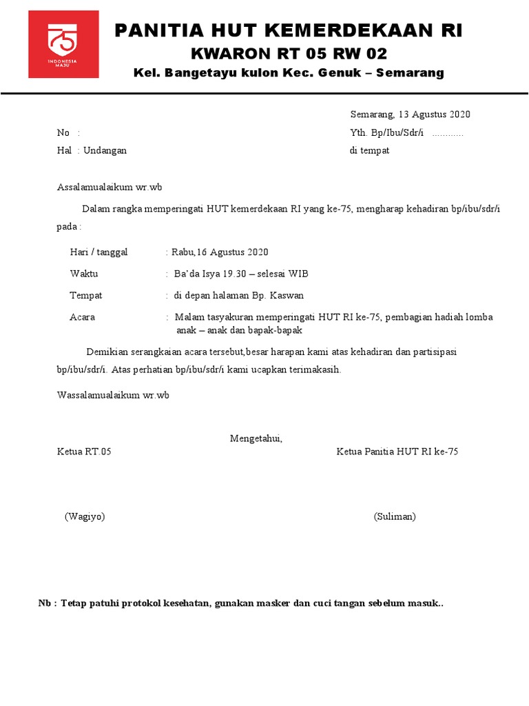 Undangan 17an Yg Ke 75 | PDF