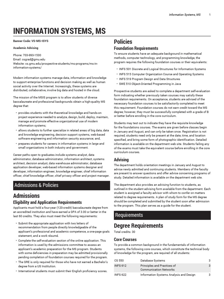 Information Systems Ms | PDF | Electronic Engineering | Bachelor's Degree