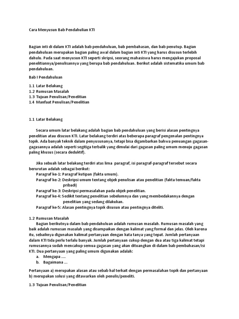 Cara Menyusun Bab Pendahuluan KTI | PDF