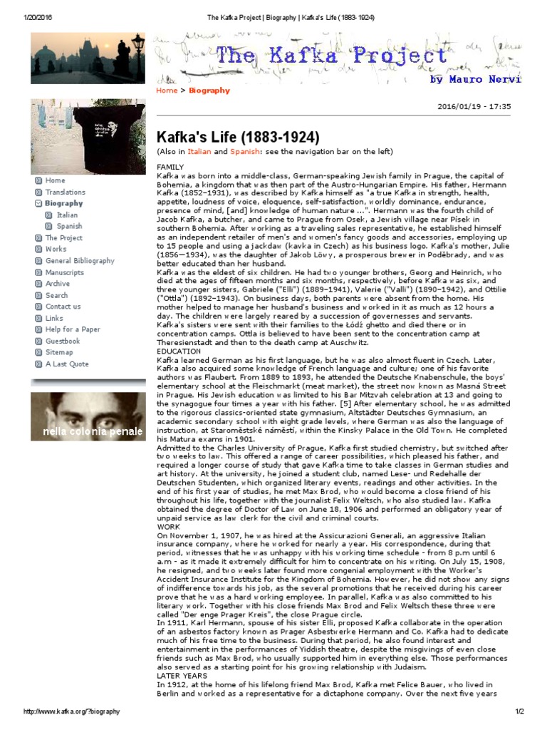 The Kafka Project - Biography - Kafka's Life (1883-1924) | PDF | Franz ...