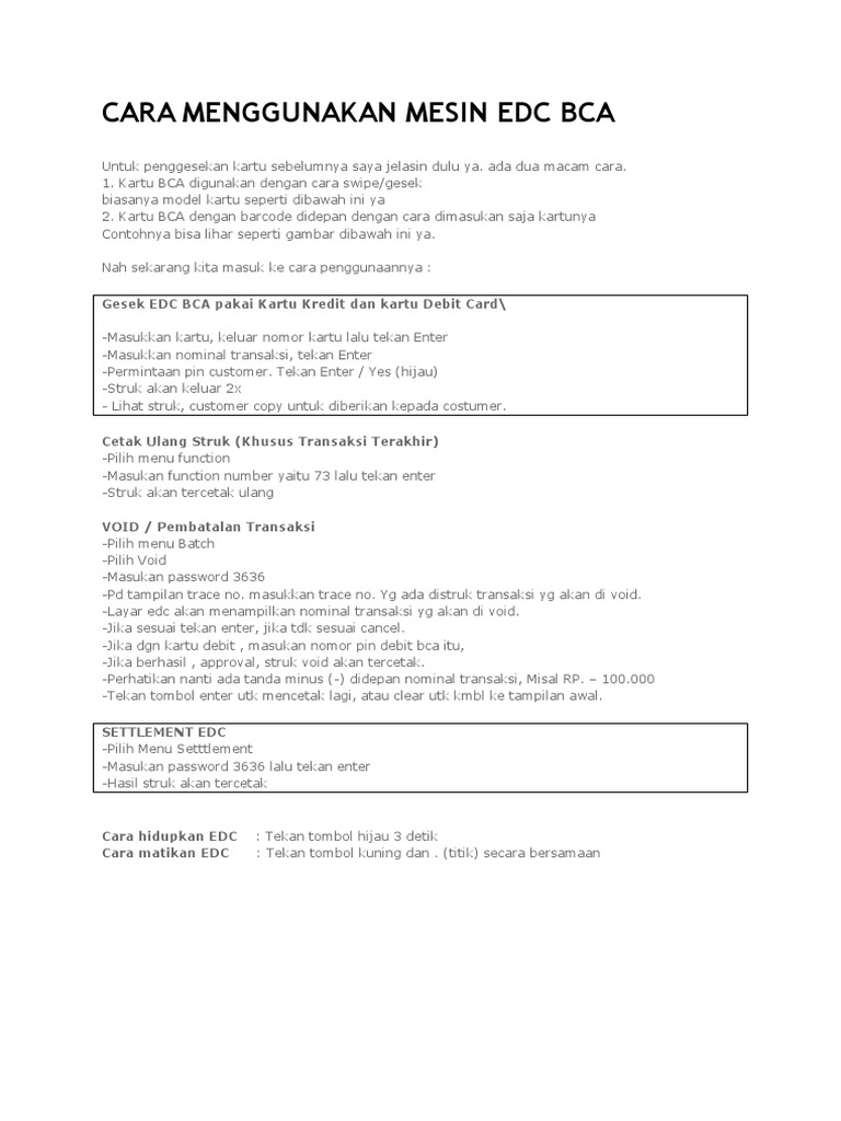 EDC BCA (Petunjuk Penggunaan) | PDF