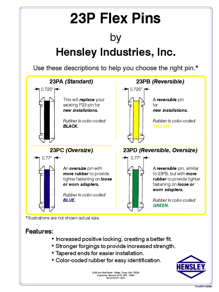 23P Flex Pins: Hensley Industries, Inc | PDF