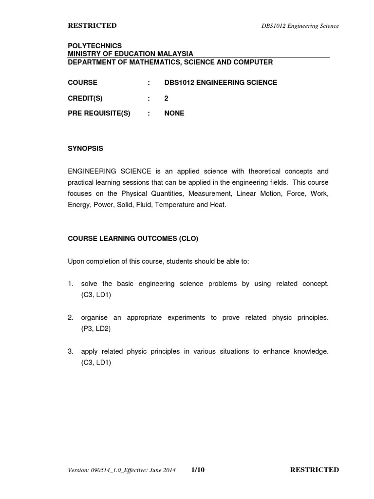 DBS1012 Engineering Science - S | PDF | Force | Heat