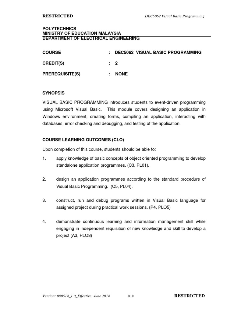 Dec5062 Visual Basic Programming | Download Free PDF | Subroutine | Visual Basic .Net