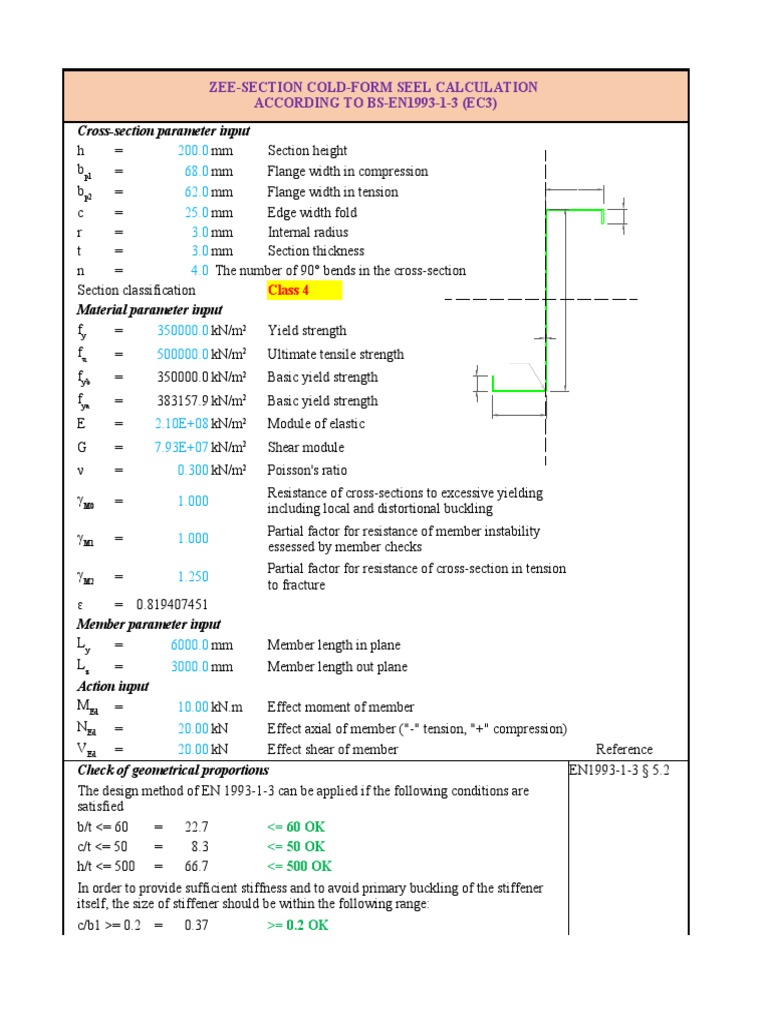 Cross-Section Parameter Input: Zee-Section Cold-Form Seel Calculation ACCORDING TO BS-EN1993-1-3 ...