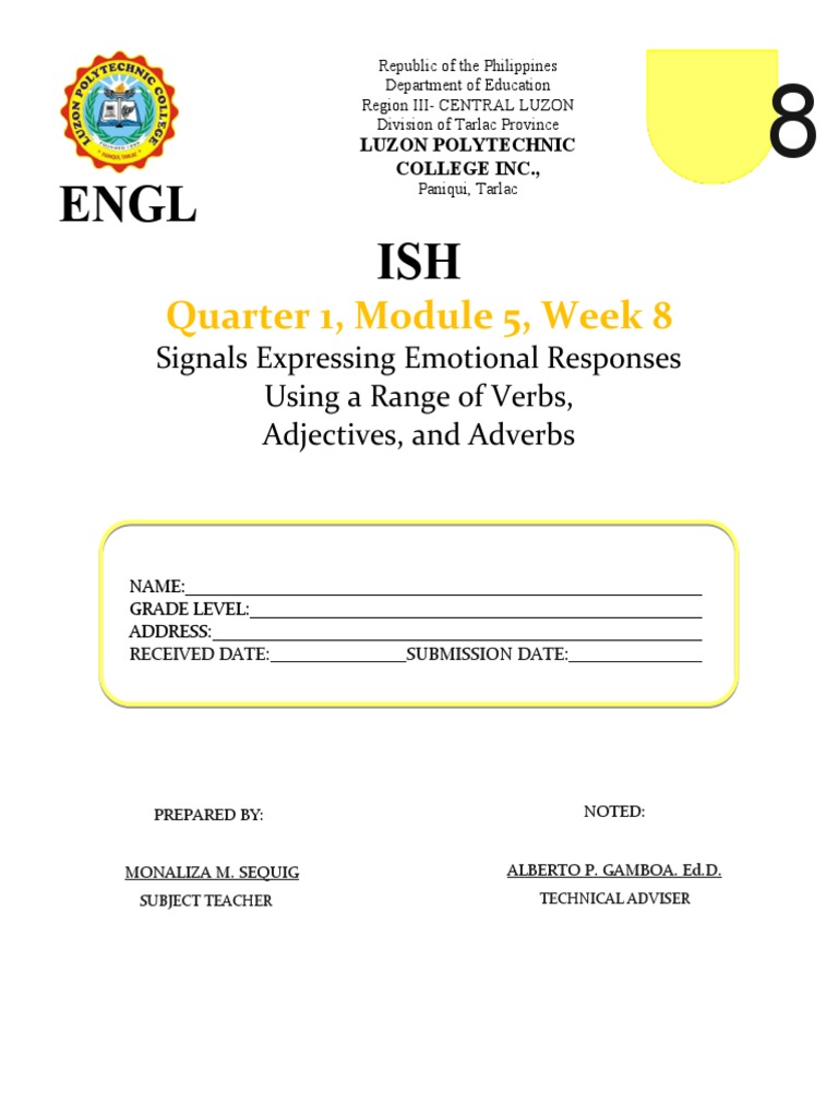 Engl ISH: Quarter 1, Module 5, Week 8 | PDF | Adverb | Verb