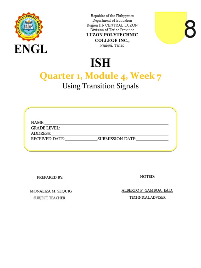 Engl ISH: Quarter 1, Module 4, Week 7 | PDF | Sentence (Linguistics ...