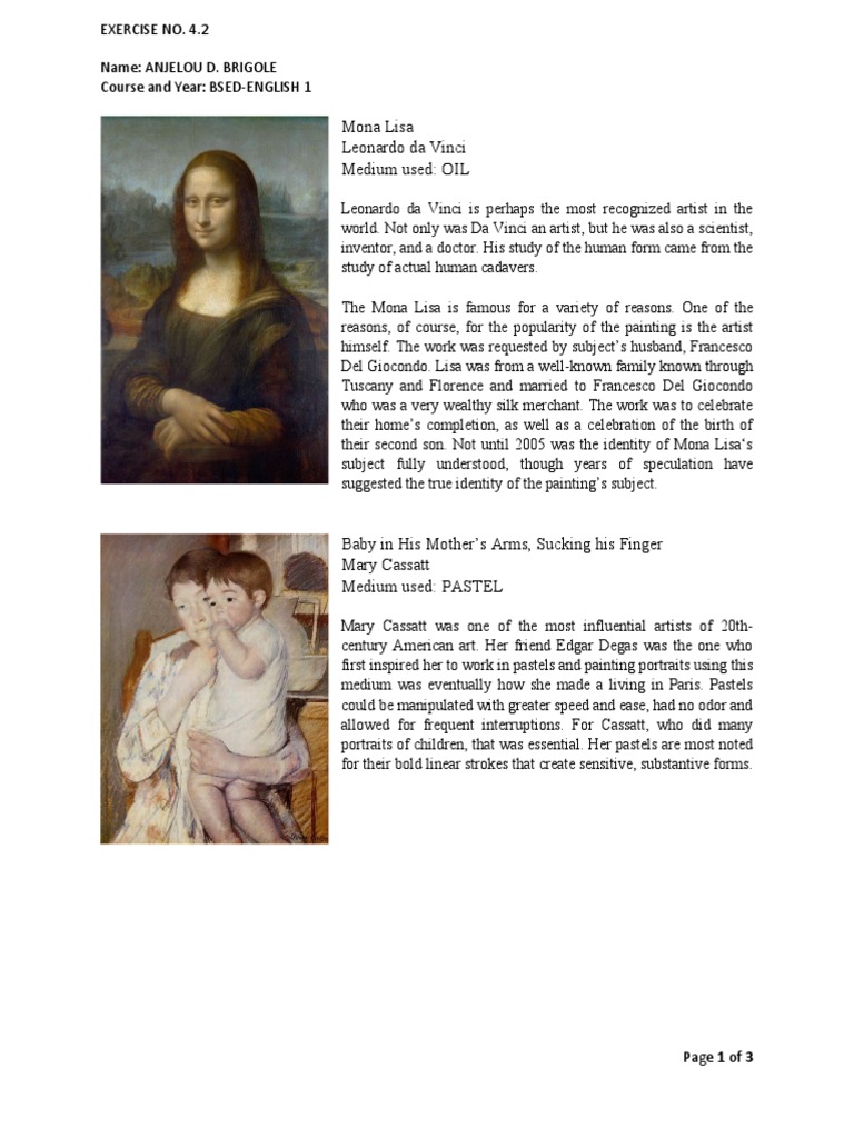 Mona Lisa Leonardo Da Vinci Medium Used: OIL | PDF | Pastel | Leonardo ...