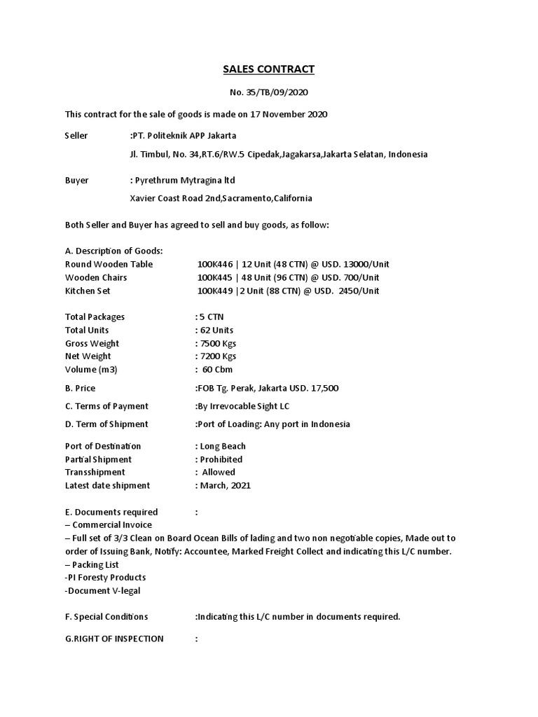 Sales Contract | PDF | Trade | Business Law