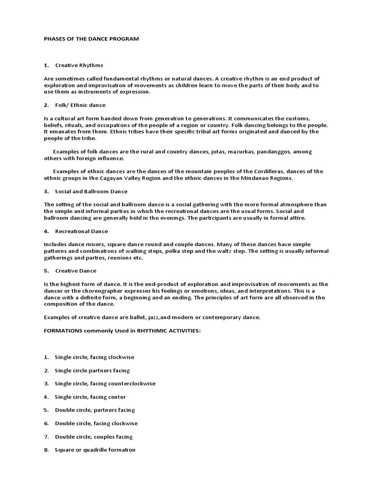 Phases of The Dance Program | PDF | Ballroom Dance | Dances