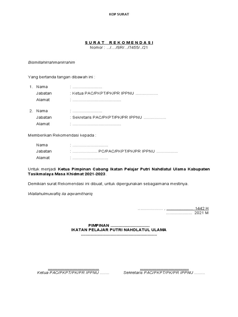 Contoh Surat Rekom Ippnu | PDF