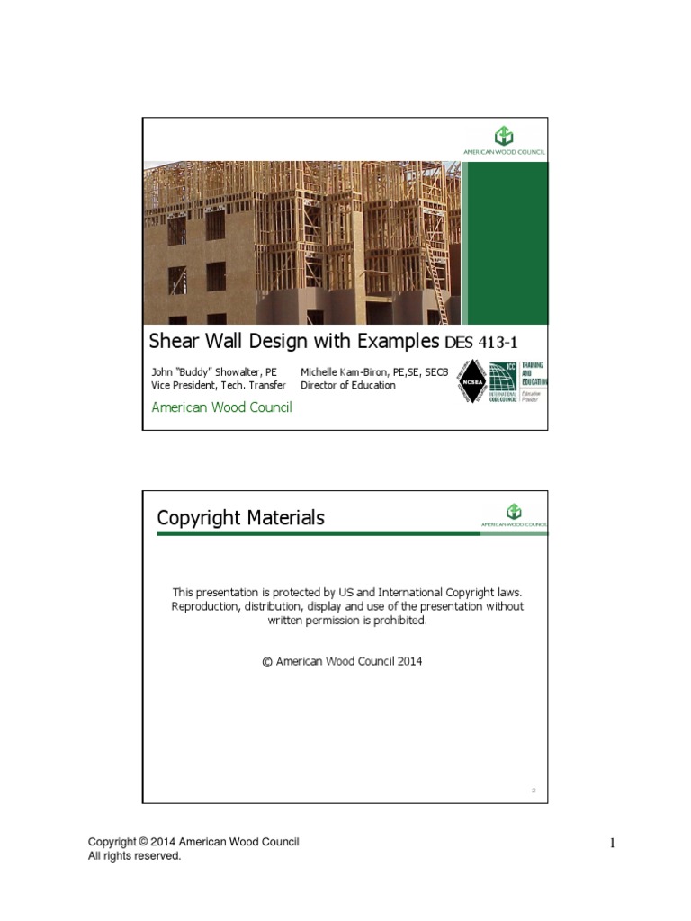 AWC DES413 1 ShearWallExamples 1hr 140822 | PDF | Framing (Construction ...