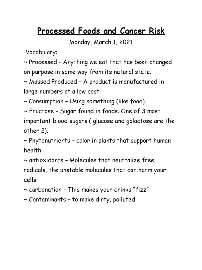 Processed Foods and Cancer Risk | PDF