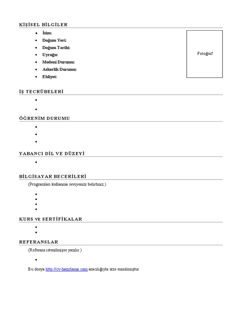 Fotografli CV Ornegi | PDF