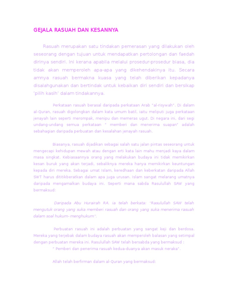 Gejala Rasuah Dan Akibatnya | PDF