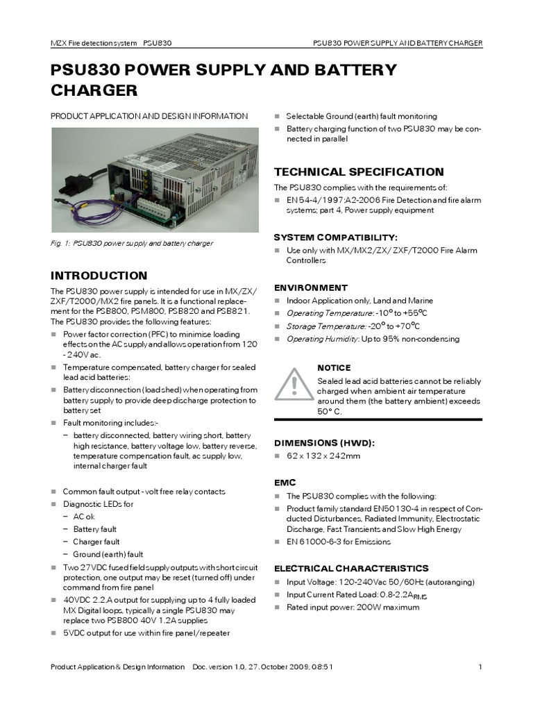 TYCO - Battery Charger PSU830 | PDF | Battery Charger | Power Supply