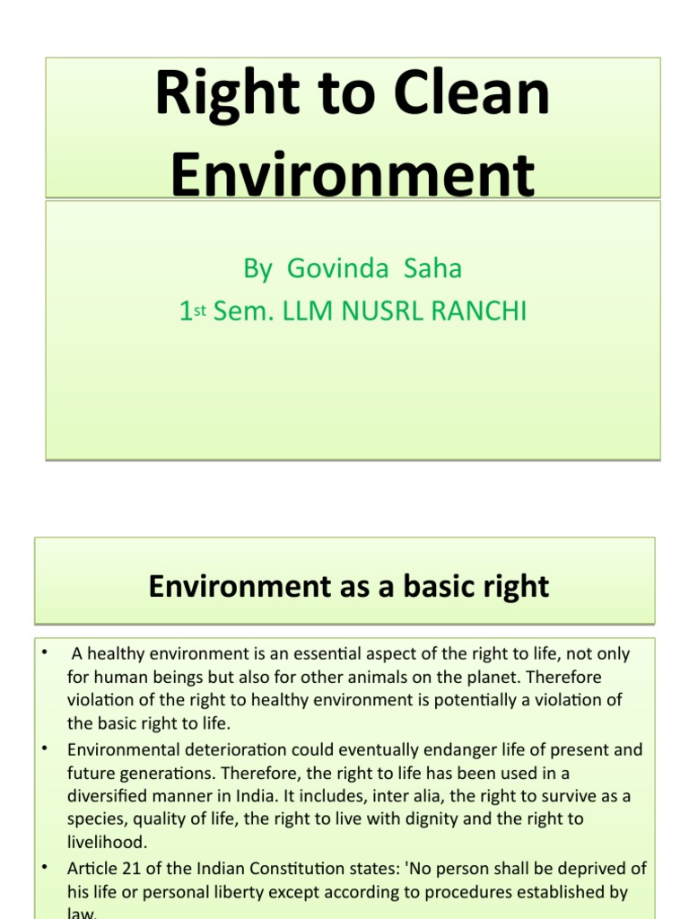 Right To Clean Environment | PDF | Environmental Protection | Pollution