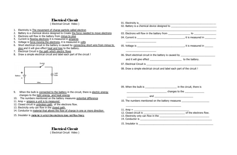 Electric Circuit Worksheet | Download Free PDF | Electric Current | Voltage