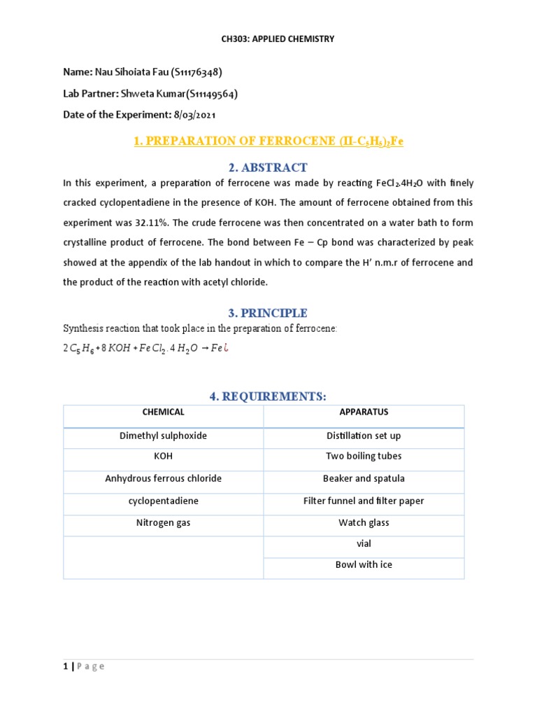 S11176348 - Fe (CP) Lab | PDF | Chemical Reactions | Acid