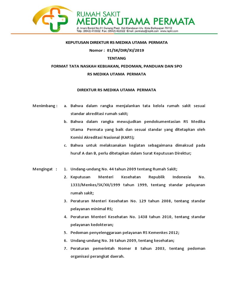 Contoh Format Surat Keputusan | PDF