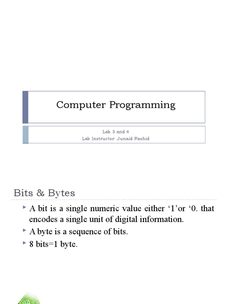 Computer Programming Lab 3 And 4 Lab Instructor Junaid Rashid Pdf Data Type Integer 