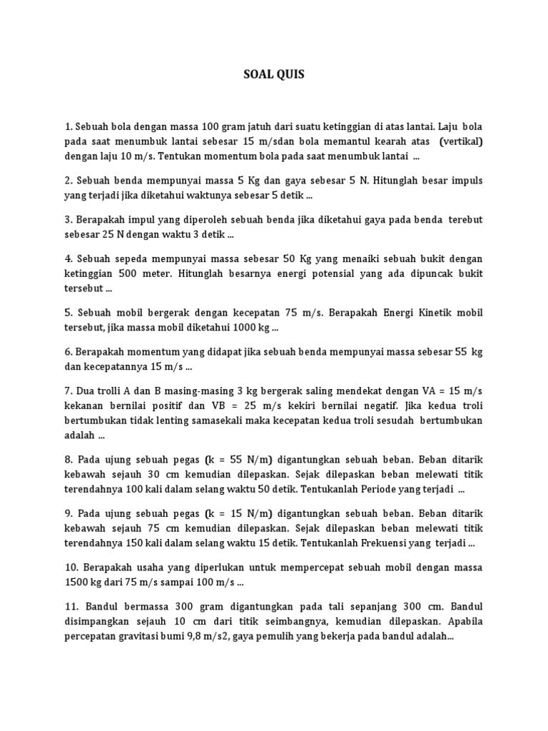Soal Quis Pra Uas | PDF
