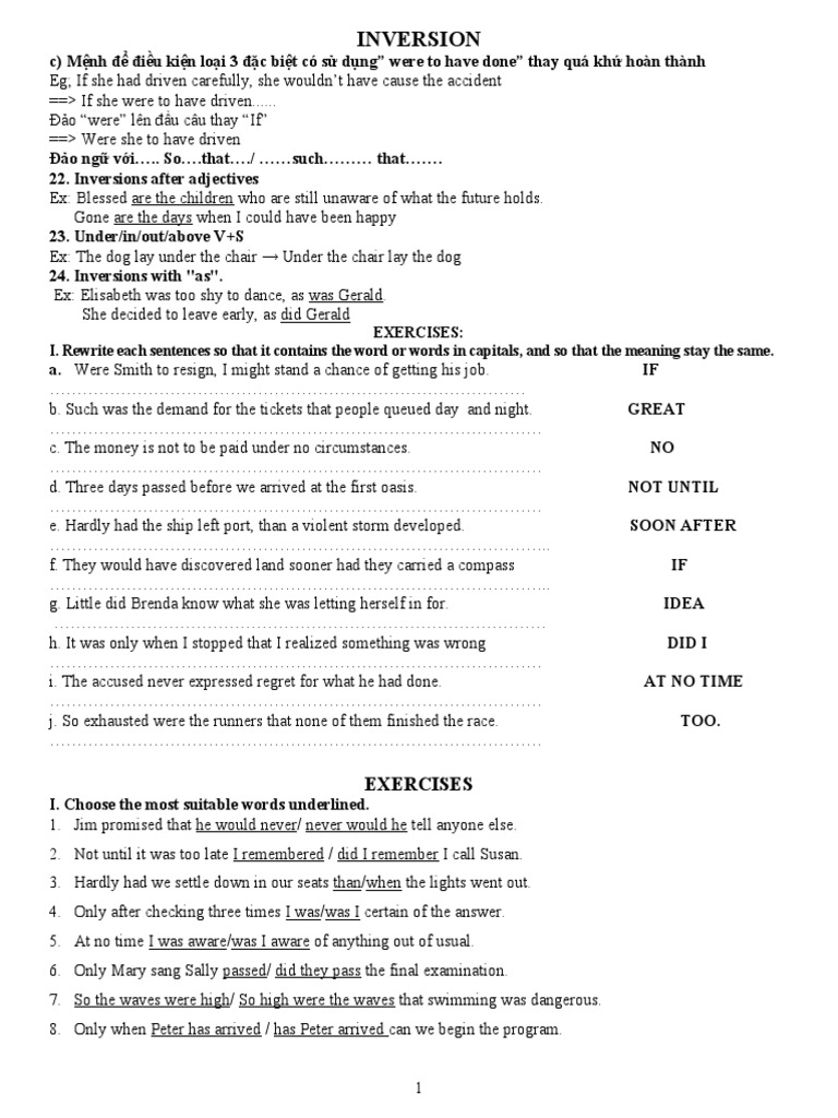 Inversion Exercises | PDF | Sentence (Linguistics)