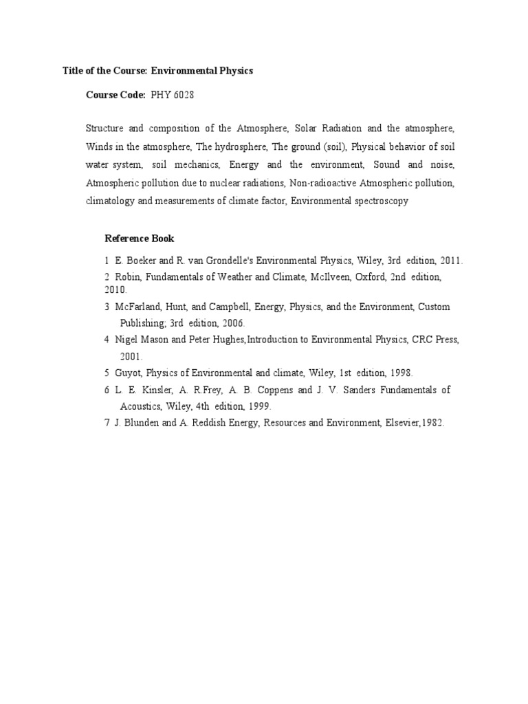 Environmental Physics PHY 6028 | PDF