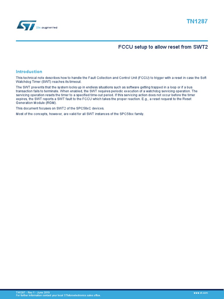 TN1287 Fccu Setup To Allow Reset From swt2 Stmicroelectronics | PDF | Timer | Computer Engineering