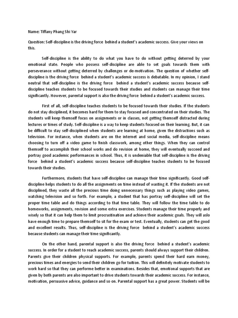 Self Discipline Essay | PDF | Disciplines | Test (Assessment)