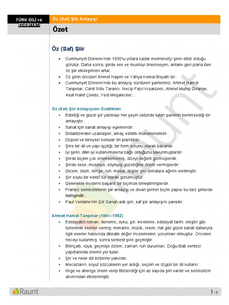 Oz (Saf) Siir Anlayisi - Ozet | PDF