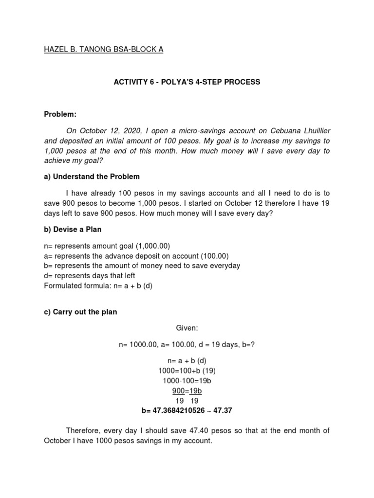 Activity 6 - Polya'S 4-Step Process | PDF